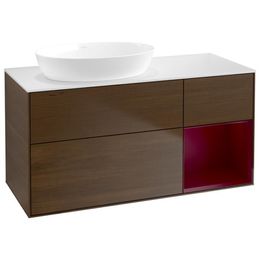 Villeroy & Boch Villeroy und Boch Finion Waschtischunterschrank GA51HBGN 120cm, Abdeckplatte white matt, Emotion, Regale Peony matt lacquer, Walnut veneer