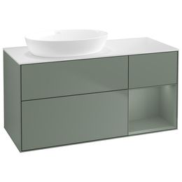 Villeroy & Boch Villeroy und Boch Finion Waschtischunterschrank GA51GMGM 120cm, Abdeckplatte white matt, Emotion, Regale Olive matt lacquer, Olive Matt Lacquer