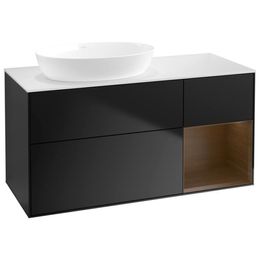 Villeroy & Boch Villeroy und Boch Finion Waschtischunterschrank GA51GNPD 120cm, Abdeckplatte white matt, Emotion, Regale Walnut Veneer, Black matt lacquer