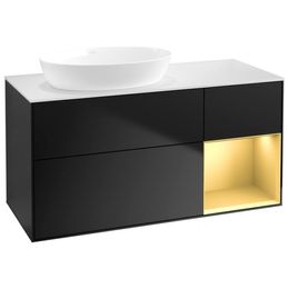 Villeroy & Boch Villeroy und Boch Finion Waschtischunterschrank GA51HFPD 120cm, Abdeckplatte white matt, Emotion, Regale Gold matt lacquer, Black matt lacquer