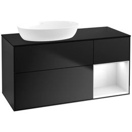 Villeroy & Boch Villeroy und Boch Finion Waschtischunterschrank FA52GFPD 120cm, Abdeckplatte black matt, Regale Glossy white lacquer, Black matt lacquer