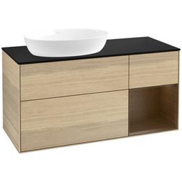Villeroy & Boch Villeroy und Boch Finion Waschtischunterschrank FA52GNPC 120cm, Abdeckplatte black matt, Regale Walnut Veneer, Oak Veneer