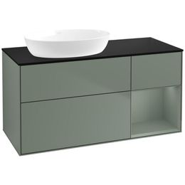 Villeroy & Boch Villeroy und Boch Finion Waschtischunterschrank FA52GMGM 120cm, Abdeckplatte black matt, Regale Olive matt lacquer, Olive Matt Lacquer