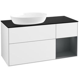 Villeroy & Boch Villeroy und Boch Finion Waschtischunterschrank FA52HGGF 120cm, Abdeckplatte black matt, Regale Midnight matt lacquer, Glossy white lacquer