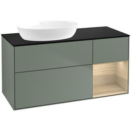 Villeroy & Boch Villeroy und Boch Finion Waschtischunterschrank FA52PCGM 120cm, Abdeckplatte black matt, Regale Oak Veneer, Olive Matt Lacquer