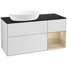 Villeroy & Boch Villeroy und Boch Finion Waschtischunterschrank FA52PCMT 120cm, Abdeckplatte black matt, Regale Oak Veneer, White matt lacquer