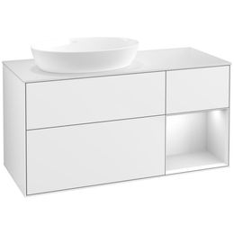 Villeroy & Boch Villeroy und Boch Finion Waschtischunterschrank FA51MTGF 120cm, Abdeckplatte white matt, Regale White matt lacquer, Glossy white lacquer
