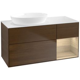 Villeroy & Boch Villeroy und Boch Finion Waschtischunterschrank FA51PCGN 120cm, Abdeckplatte white matt, Regale Oak Veneer, Walnut veneer