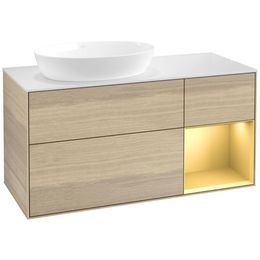 Villeroy & Boch Villeroy und Boch Finion Waschtischunterschrank FA51HFPC 120cm, Abdeckplatte white matt, Regale Gold matt lacquer, Oak Veneer