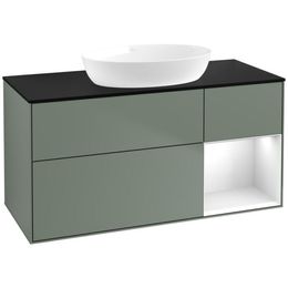Villeroy & Boch Villeroy und Boch Finion Waschtischunterschrank FA72GFGM 120cm, Abdeckplatte black matt, Regale Glossy white lacquer, Olive Matt Lacquer