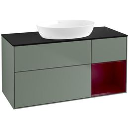 Villeroy & Boch Villeroy und Boch Finion Waschtischunterschrank FA72HBGM 120cm, Abdeckplatte black matt, Regale Peony matt lacquer, Olive Matt Lacquer