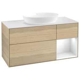 Villeroy & Boch Villeroy und Boch Finion Waschtischunterschrank GA71GFPC 120cm, Abdeckplatte white matt, Emotion, Regale Glossy white lacquer, Oak Veneer