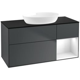 Villeroy & Boch Villeroy und Boch Finion Waschtischunterschrank FA72GFHG 120cm, Abdeckplatte black matt, Regale Glossy white lacquer, Midnight Blue Matt Lacquer
