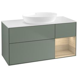 Villeroy & Boch Villeroy und Boch Finion Waschtischunterschrank GA71PCGM 120cm, Abdeckplatte white matt, Emotion, Regale Oak Veneer, Olive Matt Lacquer