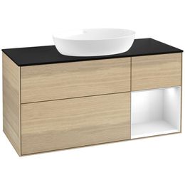 Villeroy & Boch Villeroy und Boch Finion Waschtischunterschrank FA72GFPC 120cm, Abdeckplatte black matt, Regale Glossy white lacquer, Oak Veneer