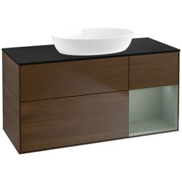 Villeroy & Boch Villeroy und Boch Finion Waschtischunterschrank FA72GMGN 120cm, Abdeckplatte black matt, Regale Olive matt lacquer, Walnut veneer