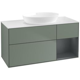 Villeroy & Boch Villeroy und Boch Finion Waschtischunterschrank FA71HGGM 120cm, Abdeckplatte white matt, Regale Midnight matt lacquer, Olive Matt Lacquer