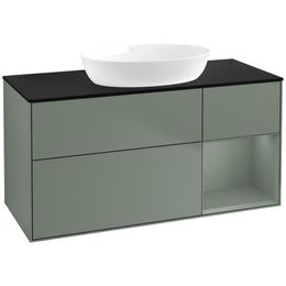 Villeroy & Boch Villeroy und Boch Finion Waschtischunterschrank FA72GMGM 120cm, Abdeckplatte black matt, Regale Olive matt lacquer, Olive Matt Lacquer