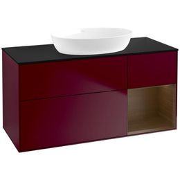 Villeroy & Boch Villeroy und Boch Finion Waschtischunterschrank FA72GNHB 120cm, Abdeckplatte black matt, Regale Walnut Veneer, Peony Matt