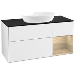 Villeroy & Boch Villeroy und Boch Finion Waschtischunterschrank FA72PCGF 120cm, Abdeckplatte black matt, Regale Oak Veneer, Glossy white lacquer