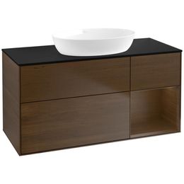 Villeroy & Boch Villeroy und Boch Finion Waschtischunterschrank FA72GNGN 120cm, Abdeckplatte black matt, Regale Walnut Veneer, Walnut veneer