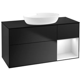 Villeroy & Boch Villeroy und Boch Finion Waschtischunterschrank FA72MTPD 120cm, Abdeckplatte black matt, Regale White matt lacquer, Black matt lacquer