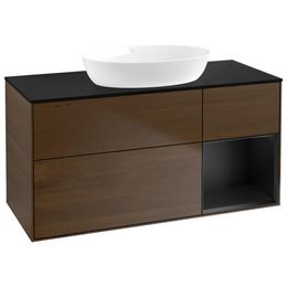 Villeroy & Boch Villeroy und Boch Finion Waschtischunterschrank FA72PDGN 120cm, Abdeckplatte black matt, Regale Black matt lacquer, Walnut veneer