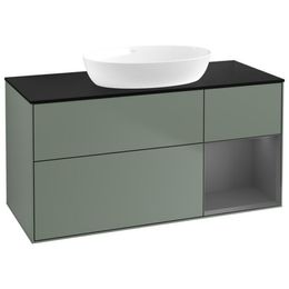 Villeroy & Boch Villeroy und Boch Finion Waschtischunterschrank GA72GKGM 120cm, Abdeckplatte black matt, Emotion, Regale Anthracite matt lacquer, Olive Matt Lacquer