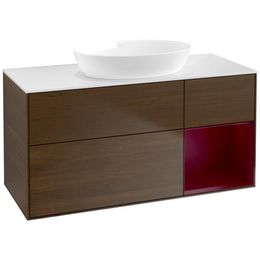 Villeroy & Boch Villeroy und Boch Finion Waschtischunterschrank FA71HBGN 120cm, Abdeckplatte white matt, Regale Peony matt lacquer, Walnut veneer