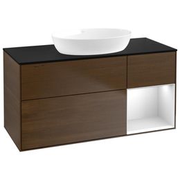 Villeroy & Boch Villeroy und Boch Finion Waschtischunterschrank GA72MTGN 120cm, Abdeckplatte black matt, Emotion, Regale White matt lacquer, Walnut veneer