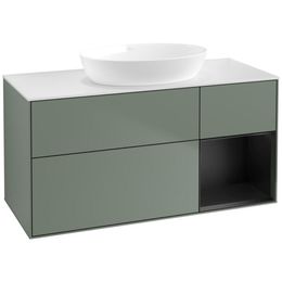 Villeroy & Boch Villeroy und Boch Finion Waschtischunterschrank FA71PDGM 120cm, Abdeckplatte white matt, Regale Black matt lacquer, Olive Matt Lacquer