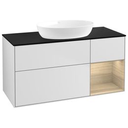 Villeroy & Boch Villeroy und Boch Finion Waschtischunterschrank GA72PCMT 120cm, Abdeckplatte black matt, Emotion, Regale Oak Veneer, White matt lacquer