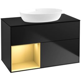 Villeroy & Boch Villeroy und Boch Finion Waschtischunterschrank FA12HFPD 100cm, Abdeckplatte black matt, Regale Gold matt lacquer, Black matt lacquer