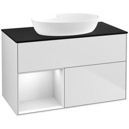 Villeroy & Boch Villeroy und Boch Finion Waschtischunterschrank FA12MTMT 100cm, Abdeckplatte black matt, Regale White matt lacquer, White matt lacquer