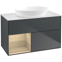 Villeroy & Boch Villeroy und Boch Finion Waschtischunterschrank FA11PCHG 100cm, Abdeckplatte white matt, Regale Oak Veneer, Midnight Blue Matt Lacquer