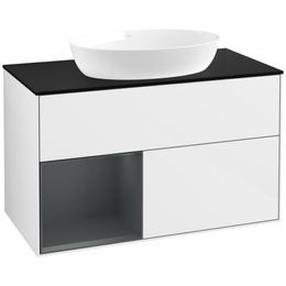 Villeroy & Boch Villeroy und Boch Finion Waschtischunterschrank FA12HGGF 100cm, Abdeckplatte black matt, Regale Midnight matt lacquer, Glossy white lacquer