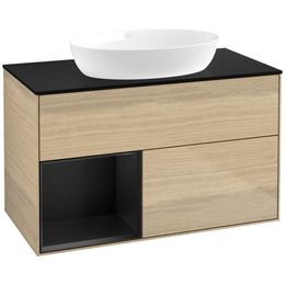 Villeroy & Boch Villeroy und Boch Finion Waschtischunterschrank FA12PDPC 100cm, Abdeckplatte black matt, Regale Black matt lacquer, Oak Veneer