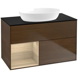 Villeroy & Boch Villeroy und Boch Finion Waschtischunterschrank FA12PCGN 100cm, Abdeckplatte black matt, Regale Oak Veneer, Walnut veneer