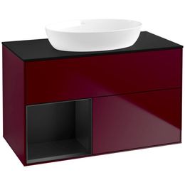 Villeroy & Boch Villeroy und Boch Finion Waschtischunterschrank FA12PDHB 100cm, Abdeckplatte black matt, Regale Black matt lacquer, Peony Matt