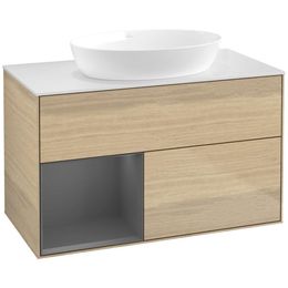 Villeroy & Boch Villeroy und Boch Finion Waschtischunterschrank FA11GKPC 100cm, Abdeckplatte white matt, Regale Anthracite matt lacquer, Oak Veneer