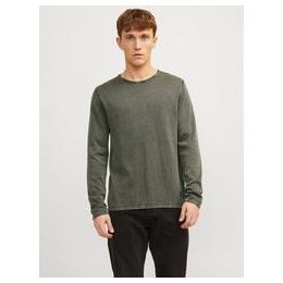 Jack & Jones Rundhalspullover JACK & JONES "JJELEO KNIT CREW NECK NOOS", Herren, Gr. L, gr&uuml;n (dusty olive), Strick, Obermaterial: 100% Baumwolle, unifarben, regular fit normal, Rundhals, B&uuml;ndchen, Pullover Rundhalspullover, Baumwolle, regular fit