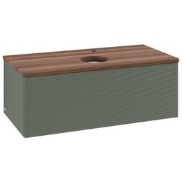 Villeroy & Boch Villeroy und Boch Antao Waschtisch-Unterschrank K31152HL 100x36x50cm, Hahnloch, Waschbeckenplattenfarbe warm walnut, leaf green matt lacquer