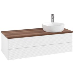 Villeroy & Boch Villeroy und Boch Antao Waschtisch-Unterschrank K23152MT 120x36x50cm, Hahnloch, Waschbeckenplattenfarbe warm walnut, white matt lacquer