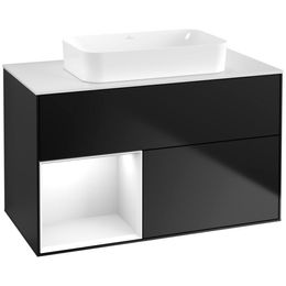 Villeroy & Boch Villeroy und Boch Finion Waschtischunterschrank F651GFPD 100x60,3x50,1cm, Regal links Glossy white lacquer, Black matt lacquer