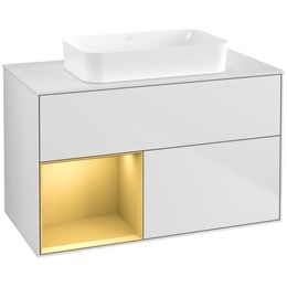Villeroy & Boch Villeroy und Boch Finion Waschtischunterschrank F651HFMT 100x60,3x50,1cm, Regal links Gold matt, White matt lacquer