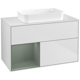 Villeroy & Boch Villeroy und Boch Finion Waschtischunterschrank F651GMMT 100x60,3x50,1cm, Regal links Olive Matt Lacquer, White matt lacquer