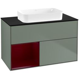 Villeroy & Boch Villeroy und Boch Finion Waschtischunterschrank F652HBGM 100x60,3x50,1cm, Regal links Peony, Olive Matt Lacquer
