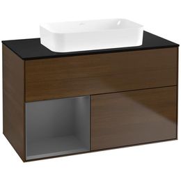 Villeroy & Boch Villeroy und Boch Finion Waschtischunterschrank F652GKGN 100x60,3x50,1cm, Regal links Anthracite matt, Walnut veneer