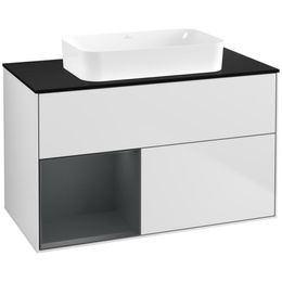 Villeroy & Boch Villeroy und Boch Finion Waschtischunterschrank F652HGMT 100x60,3x50,1cm, Regal links Midnight Blue Matt Lacquer, White matt lacquer