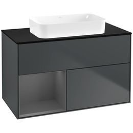 Villeroy & Boch Villeroy und Boch Finion Waschtischunterschrank F652GKHG 100x60,3x50,1cm, Regal links Anthracite matt, Midnight Blue Matt Lacquer